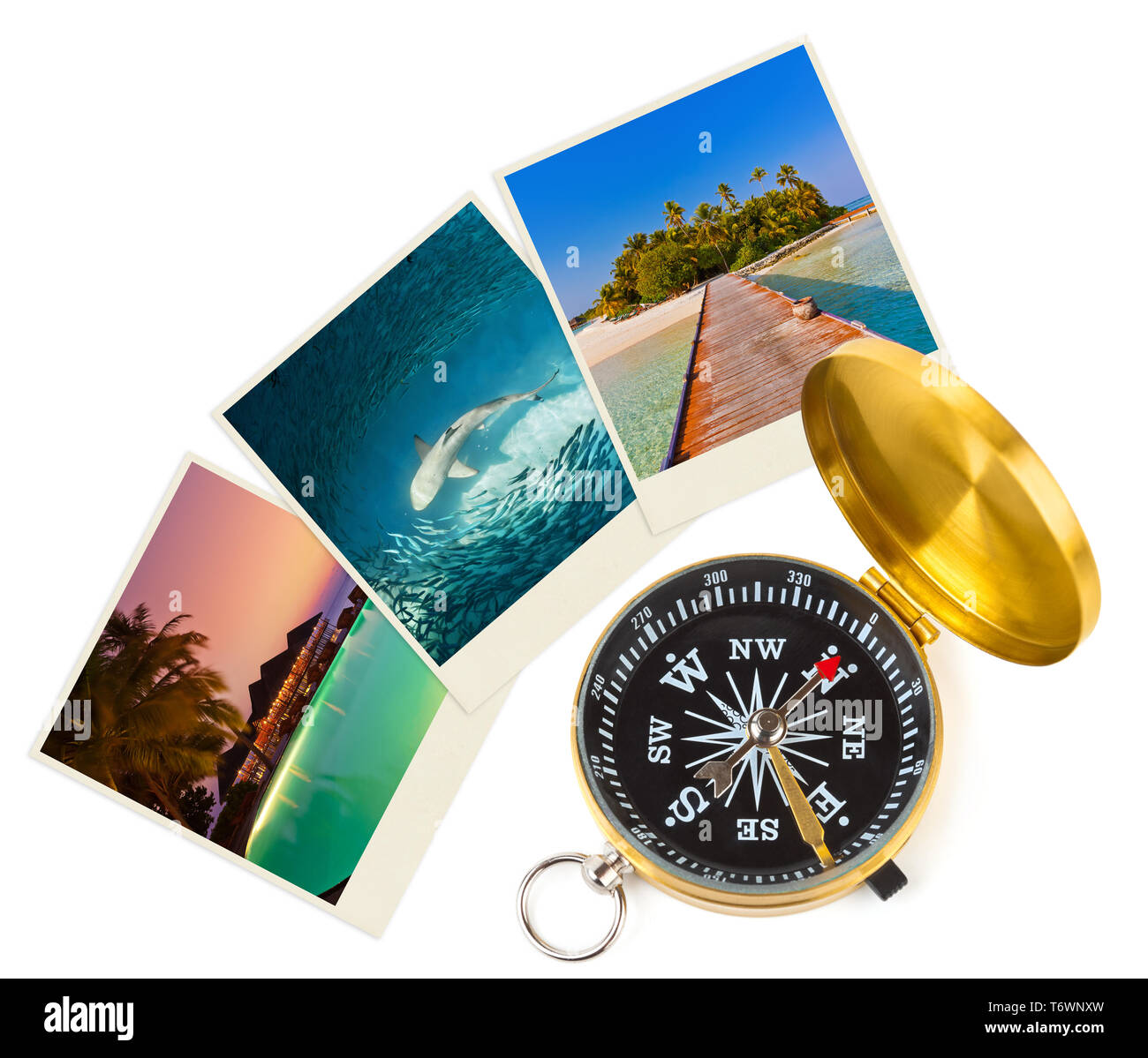 Maldives beach images and compass (my photos Stock Photo - Alamy