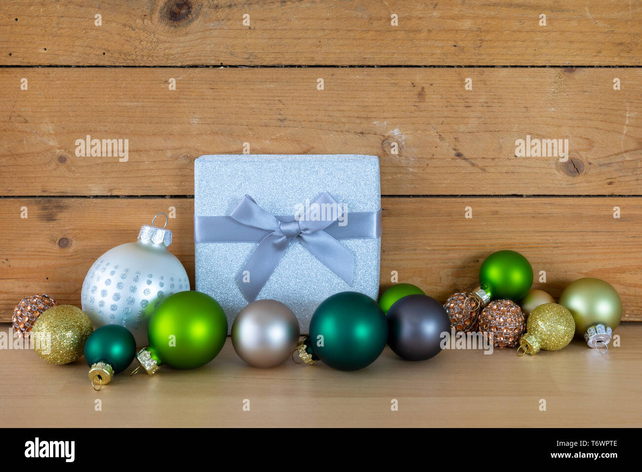 Christmas symbols decoration gift box glass ball Stock Photo - Alamy