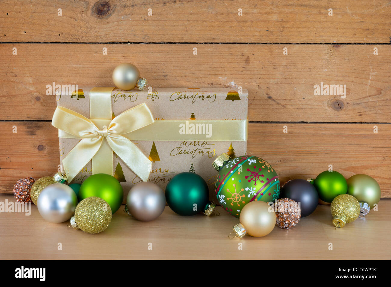 Christmas symbols decoration gift box glass ball Stock Photo - Alamy