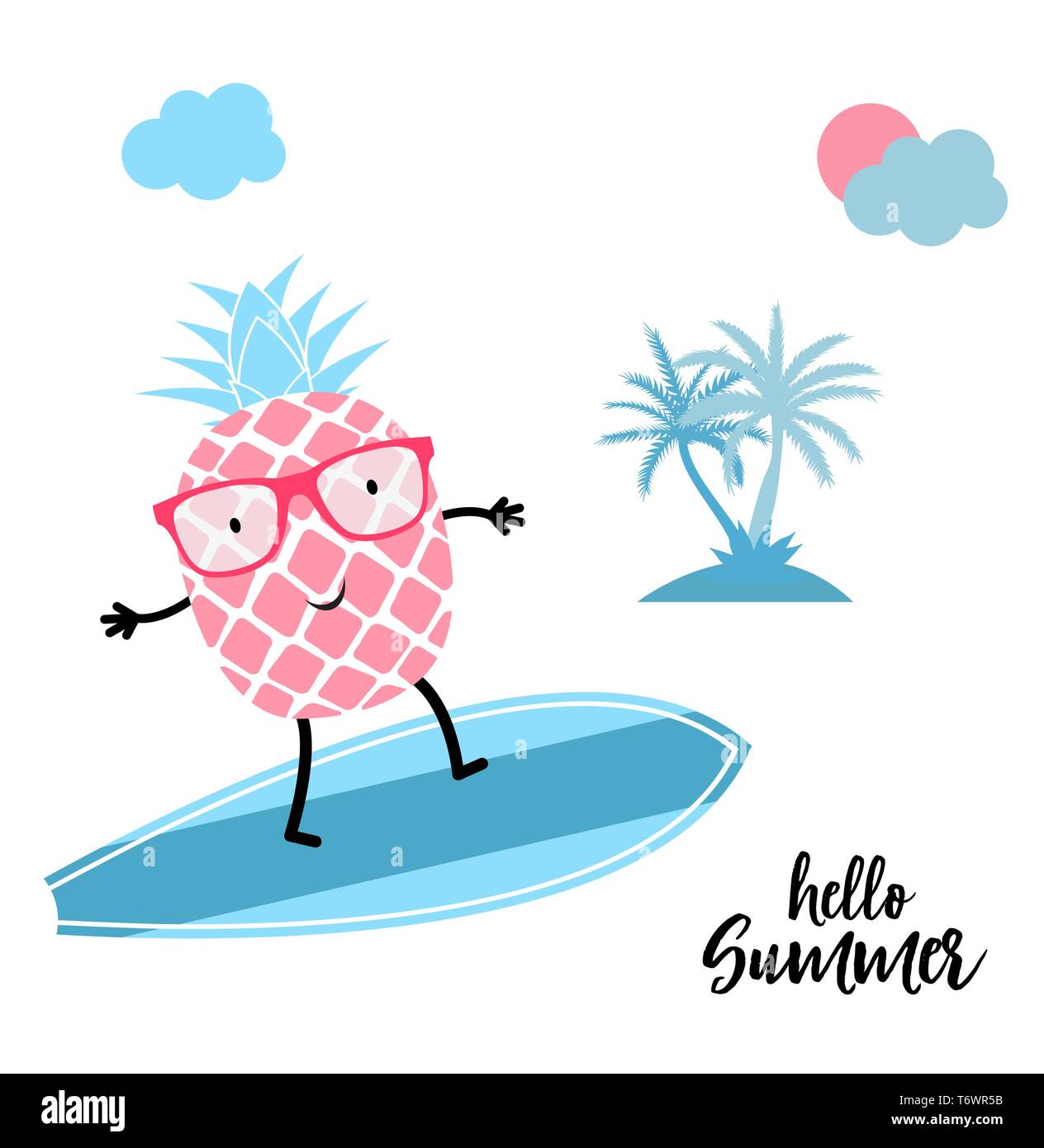 Hello Summer. Cute Pineapple in Sunglasses. Vector Illustration Stock ...