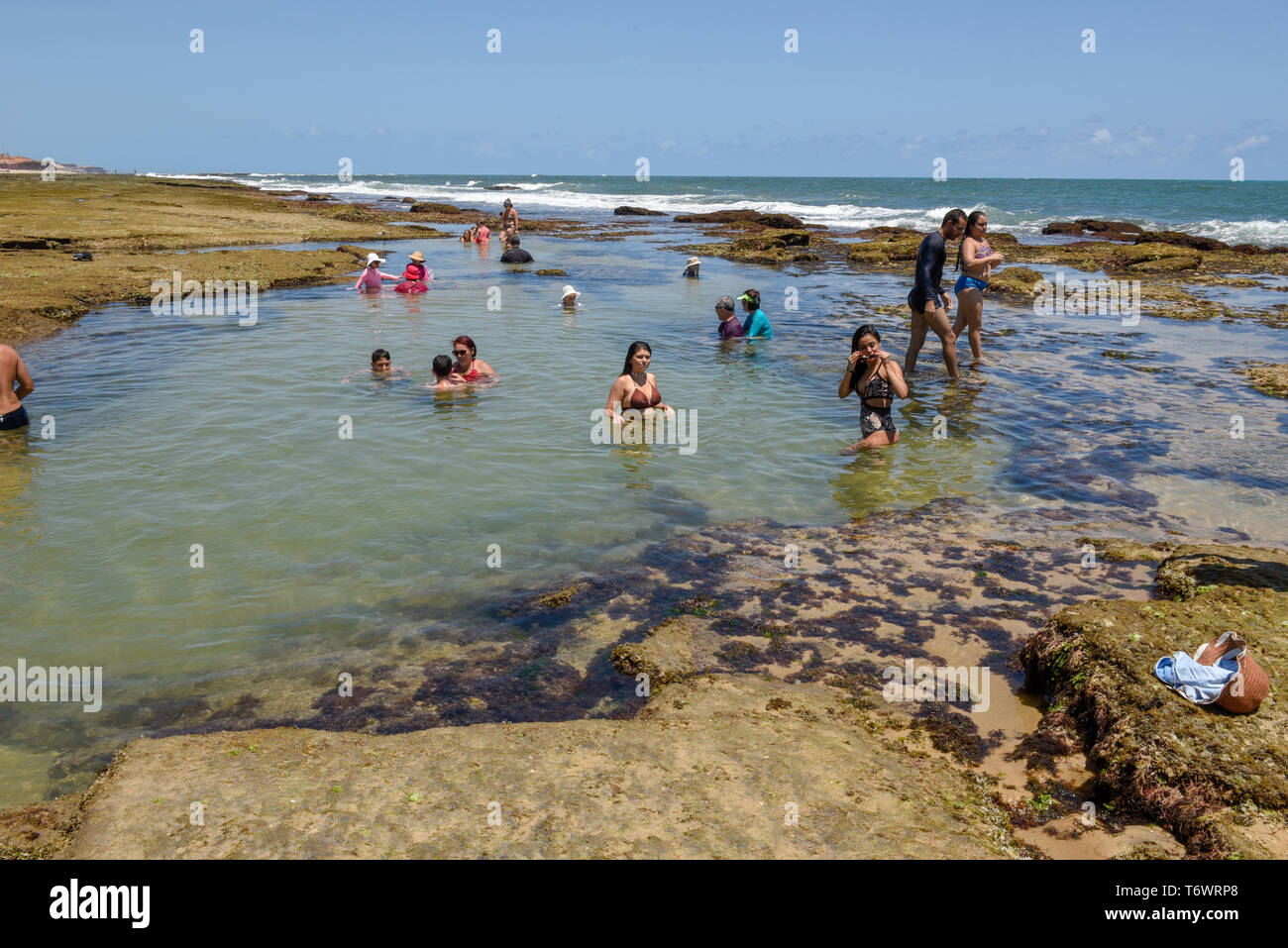 Sibauma, Brazil - 23 January 2019: people in the natural pool at ...