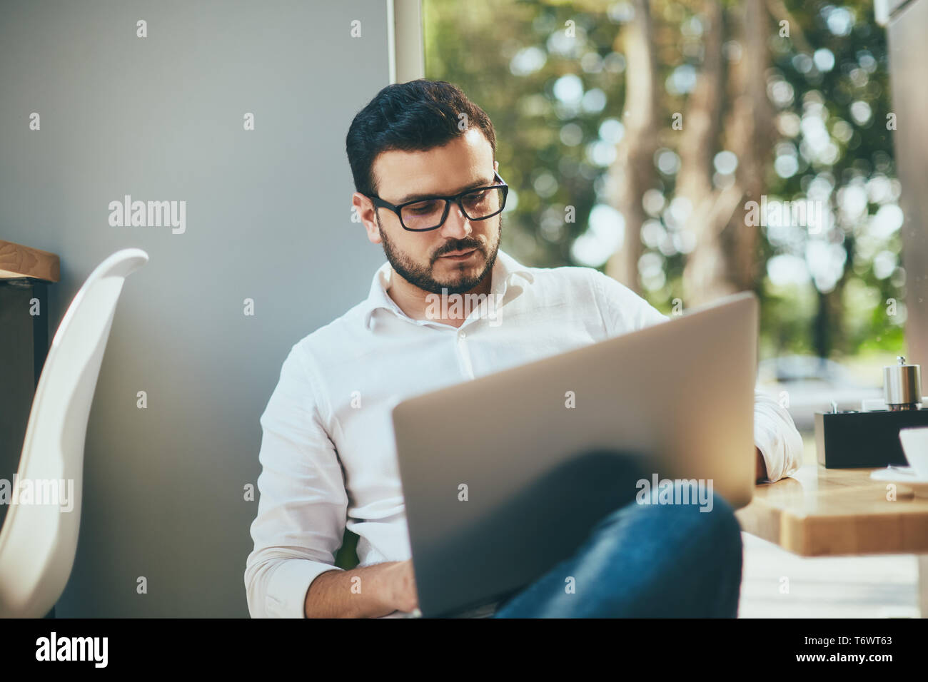 Working process in cafe Stock Photo - Alamy