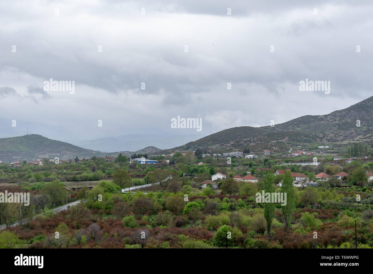 Mountain landscape on a cloudy spring day, clouds in the sky ...