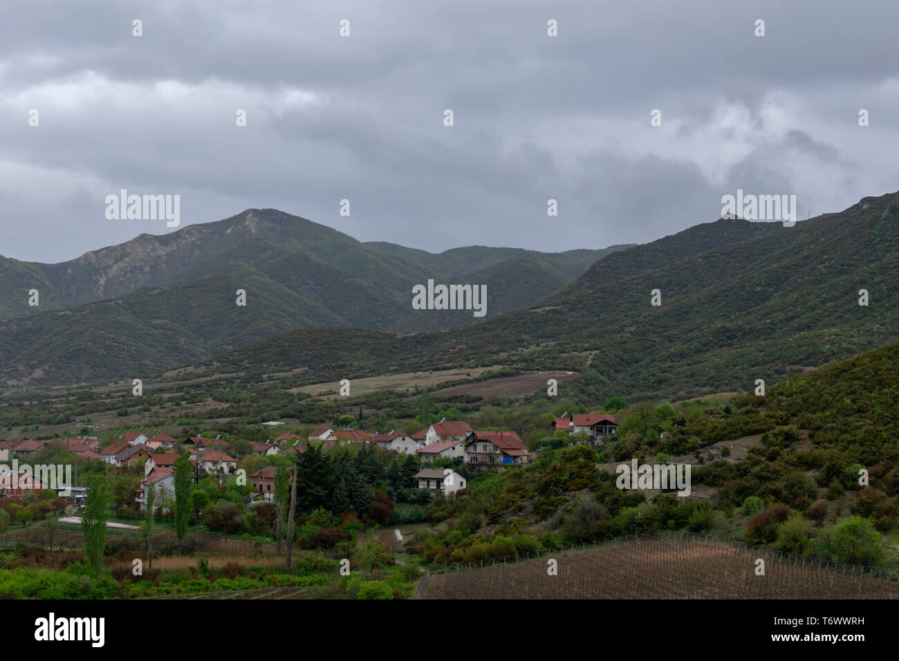 Mountain landscape on a cloudy spring day, clouds in the sky ...