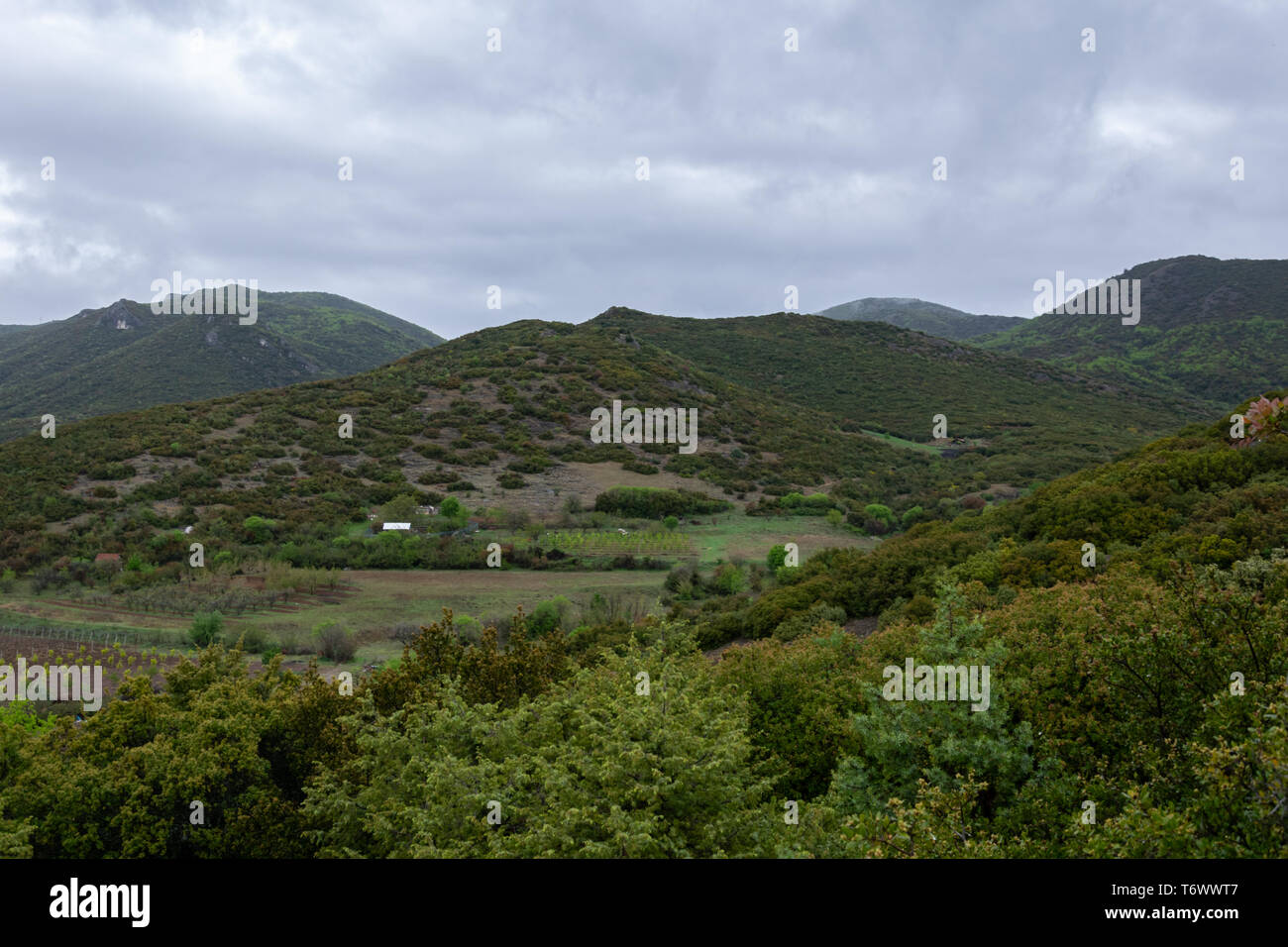 Mountain landscape on a cloudy spring day, clouds in the sky ...