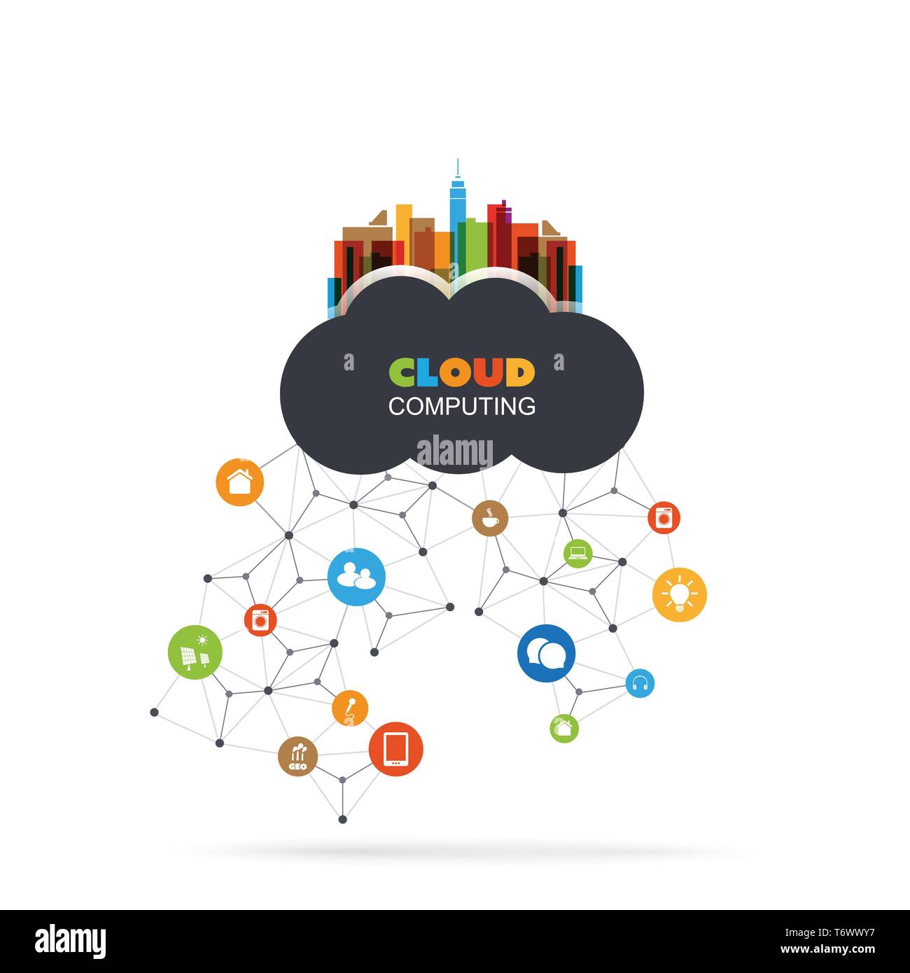 Colorful Cloud Computing Design Concept with Icons - Digital Network ...