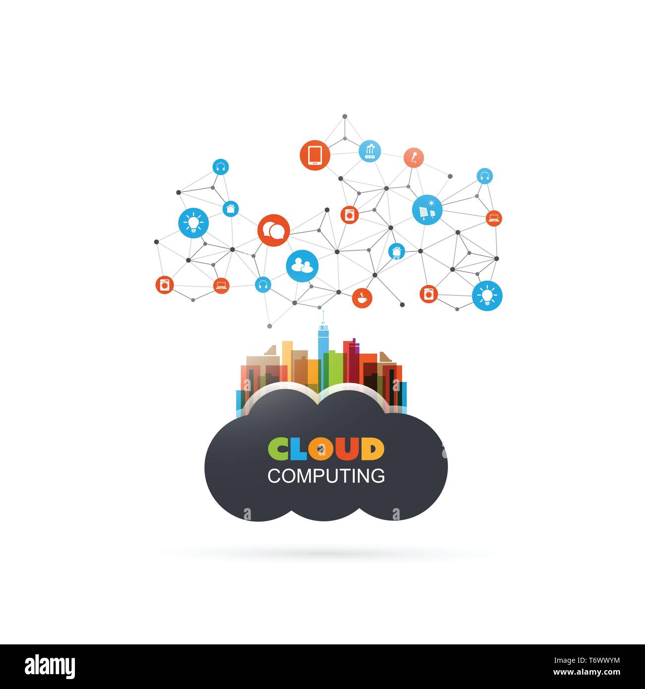 Colorful Cloud Computing Design Concept with Icons - Digital Network ...