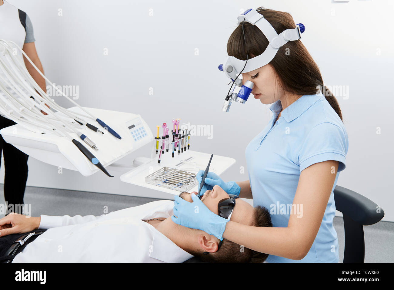 Working with microscope Stock Photo - Alamy