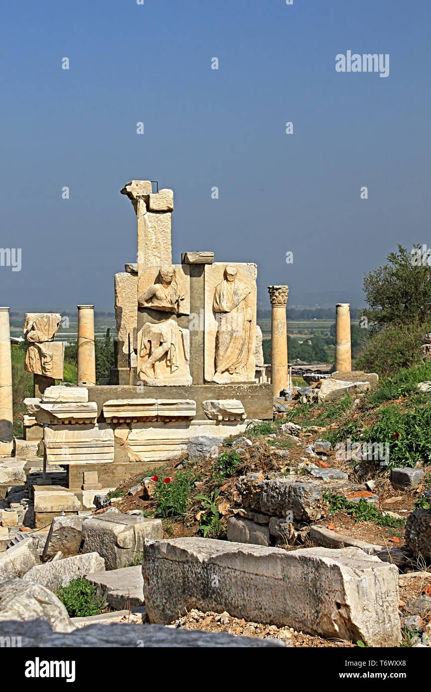 Relief in Ephesus. Ancient Greek city on the coast of Ionia near Selcuk ...