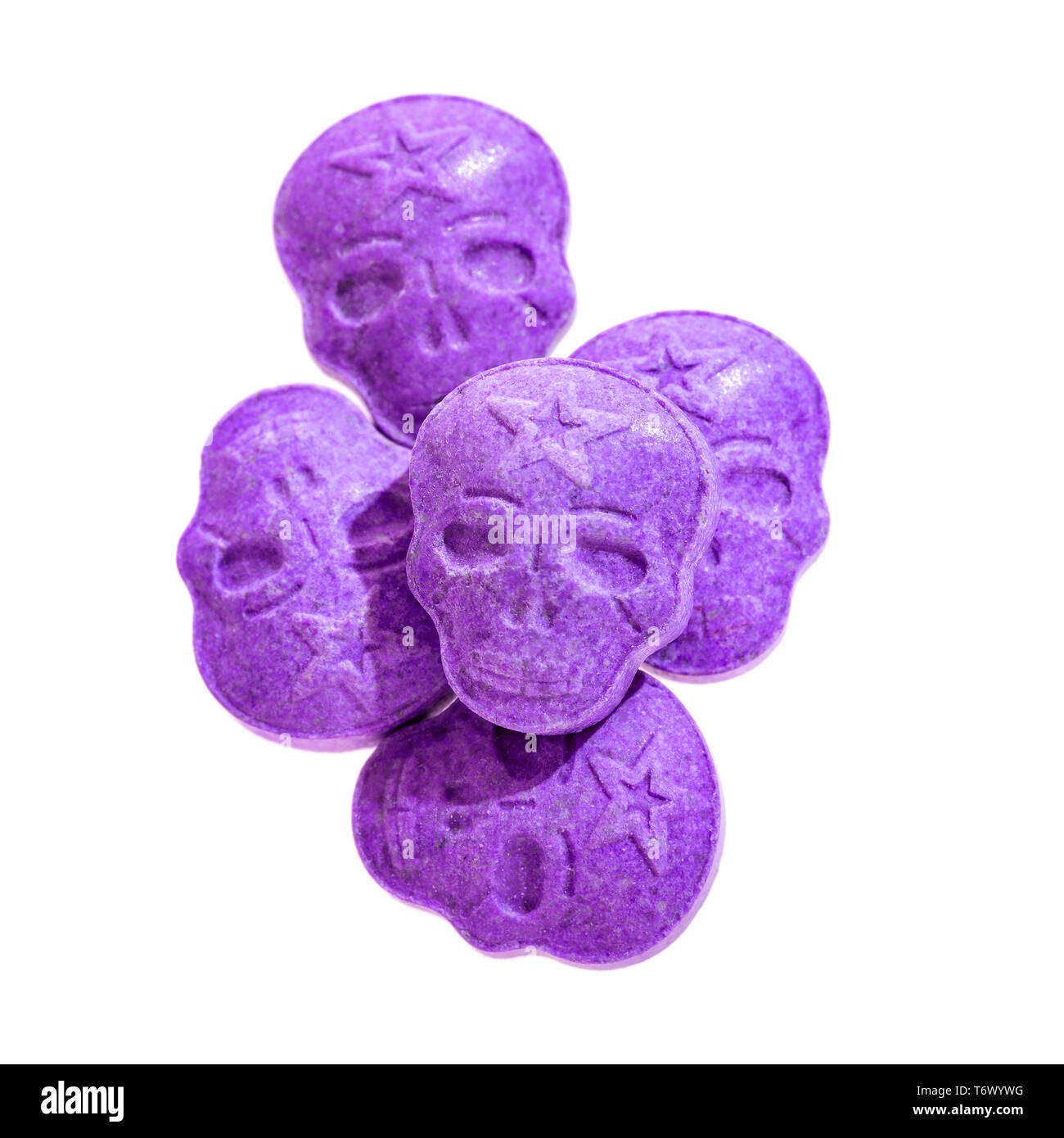 Five purple army Skull, Ecstasy, MDMA, Amphetamine or medication pills ...