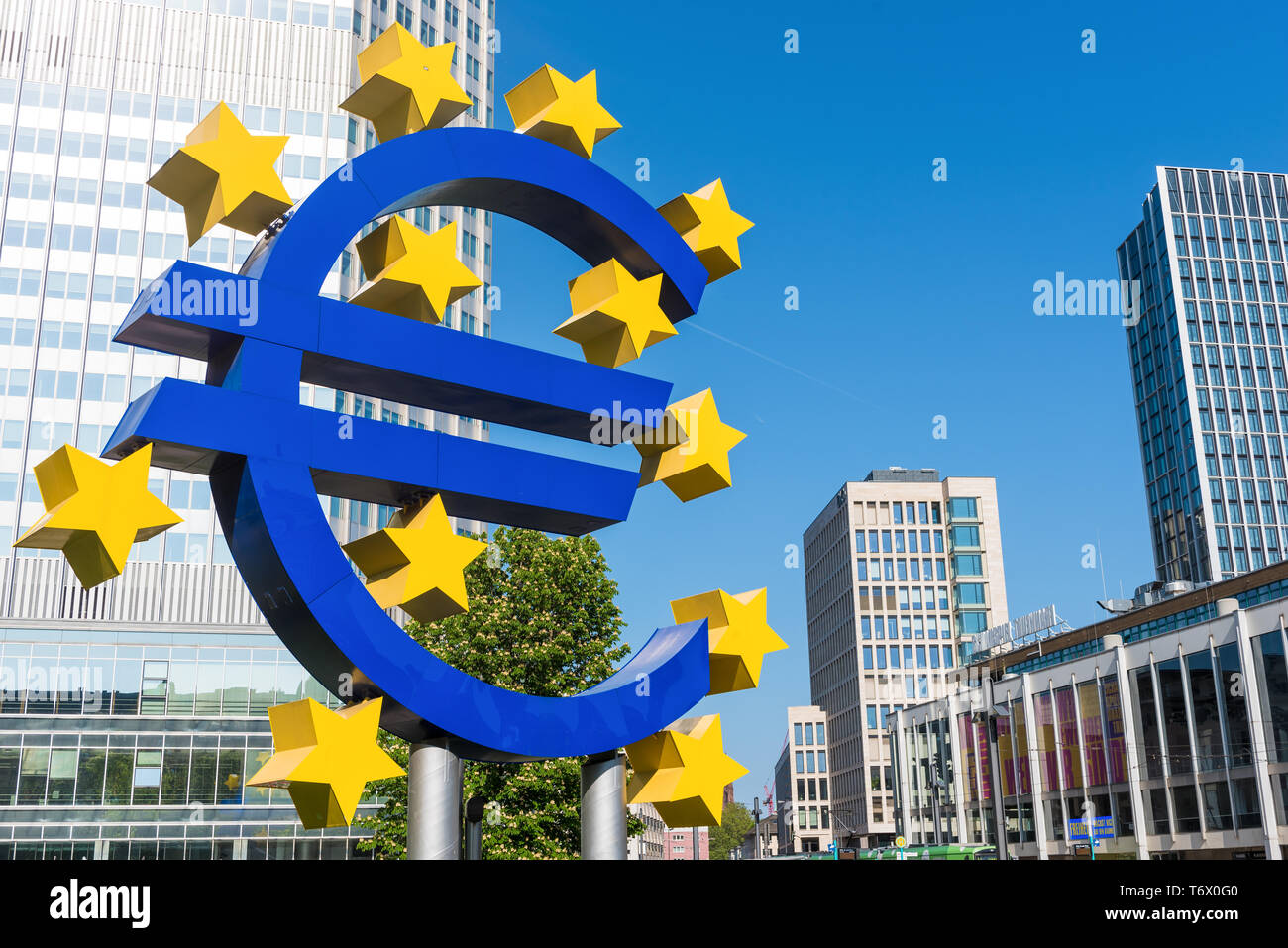Euro currency symbol - large sculpture in centre of Frankfurt am Main ...