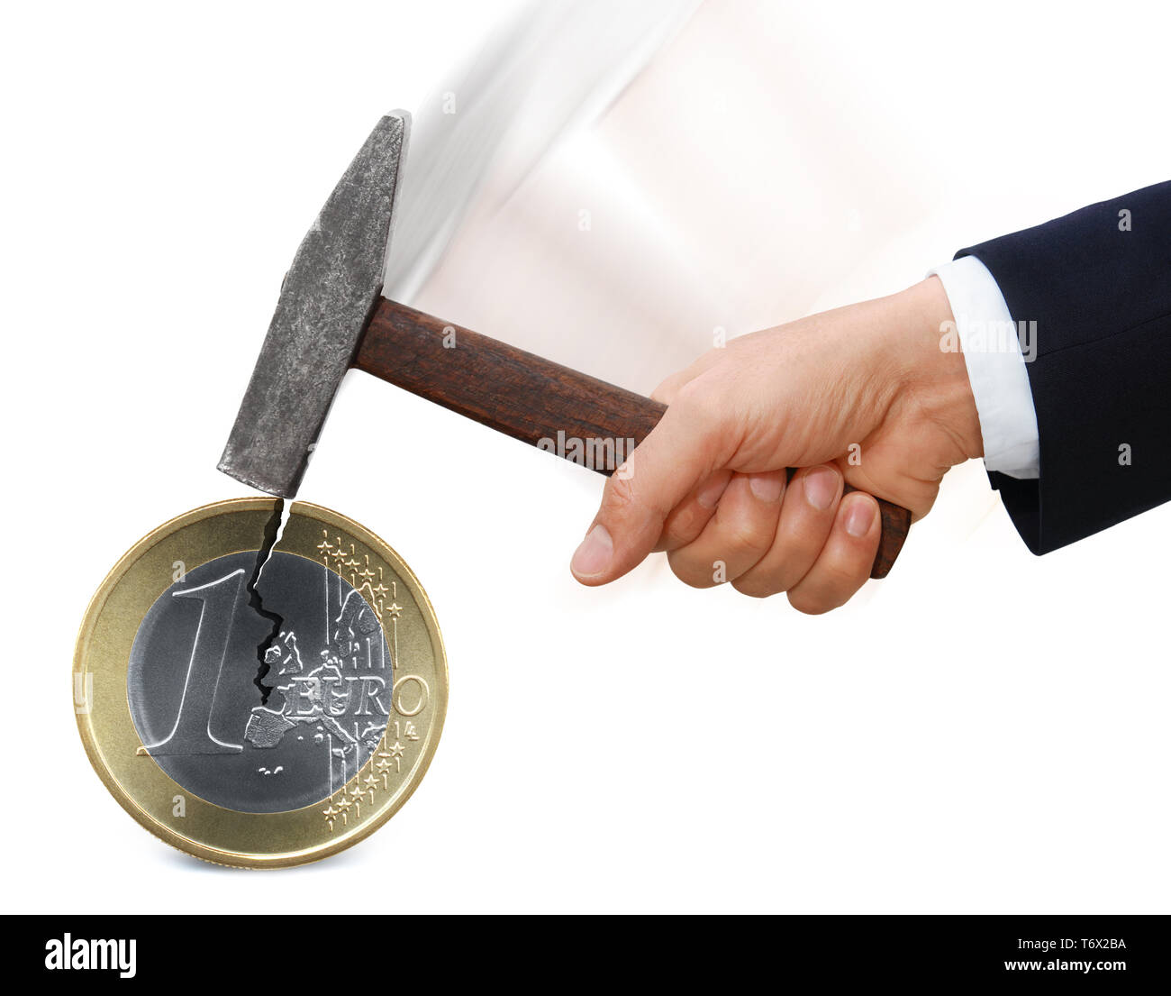 gesture, man crush money with hammer Stock Photo - Alamy