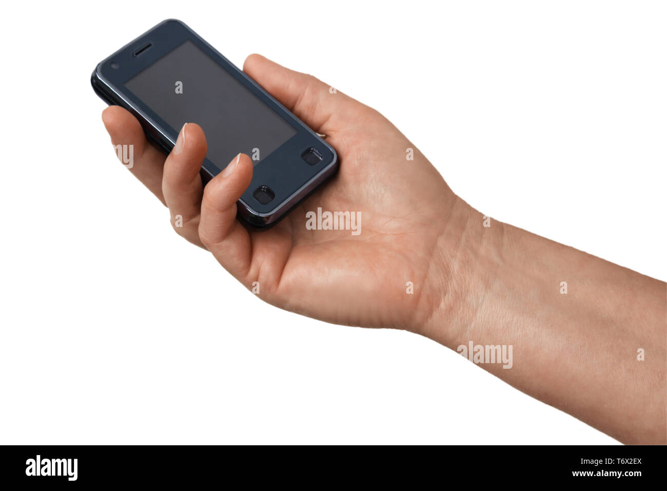 Gesture series, hand is holding smartphone Stock Photo - Alamy