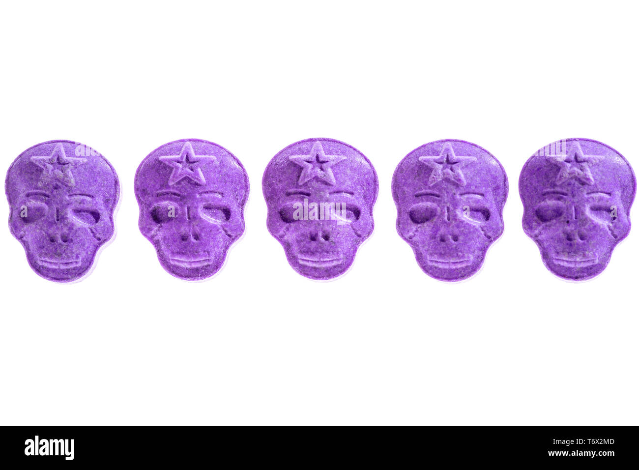 Five purple army Skull, Ecstasy, MDMA, Amphetamine or medication pills ...