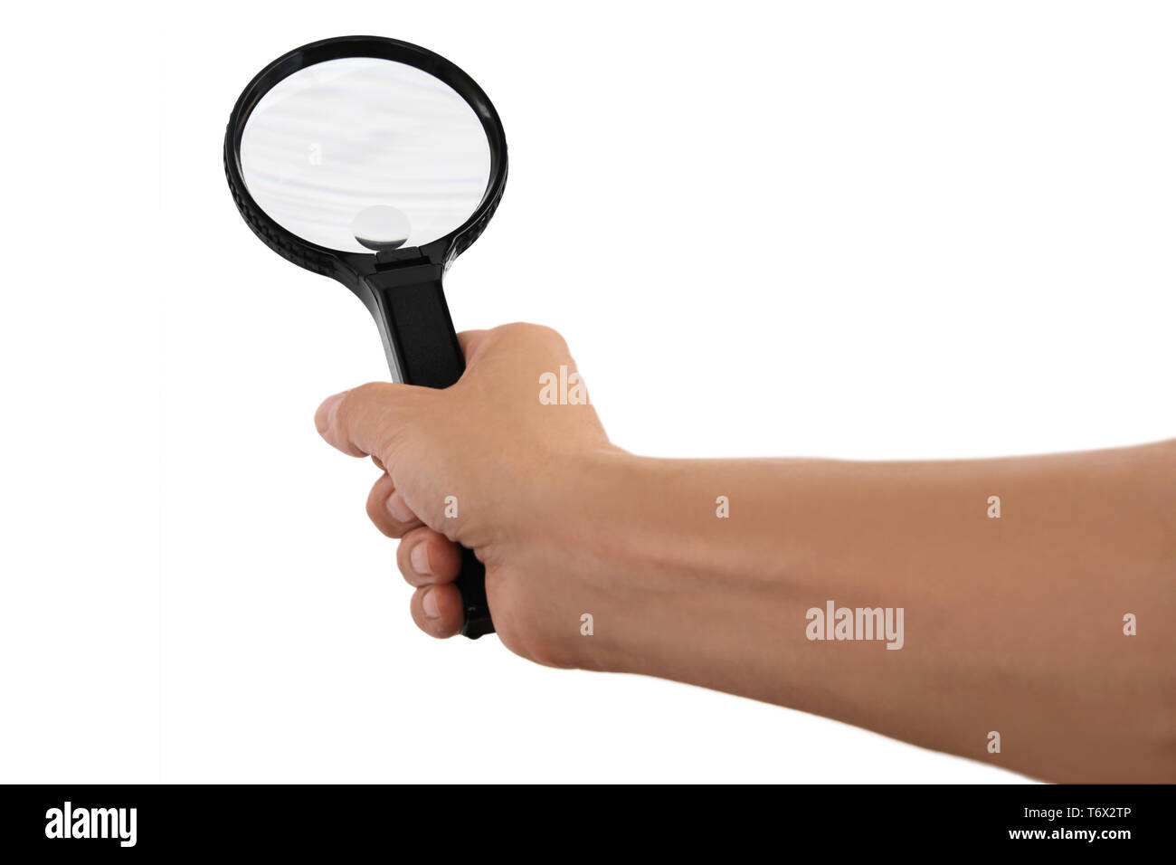 Gesture series, hand holds magnifying glass Stock Photo - Alamy