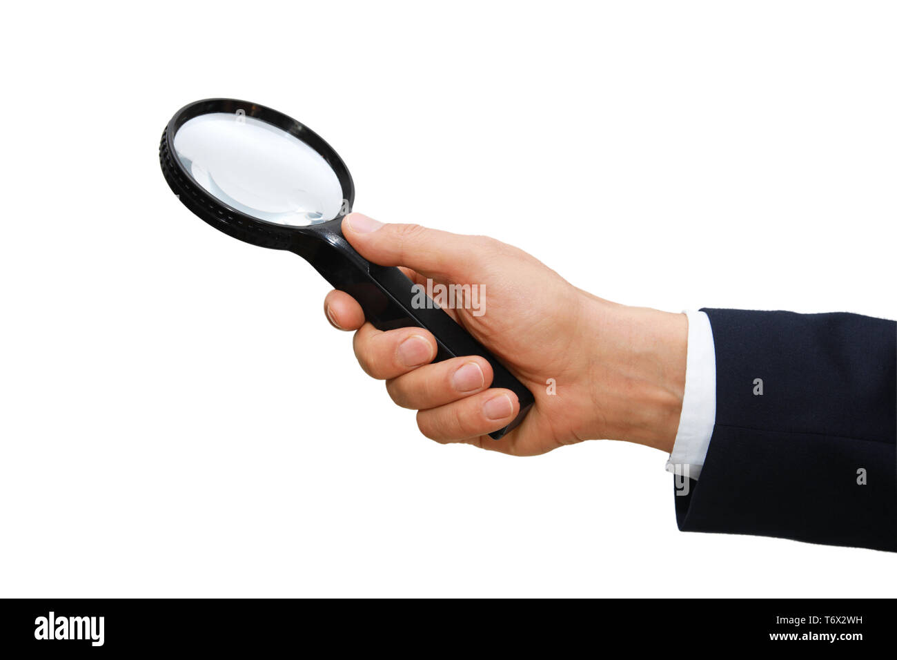 gesture, man with magnifying glass Stock Photo - Alamy
