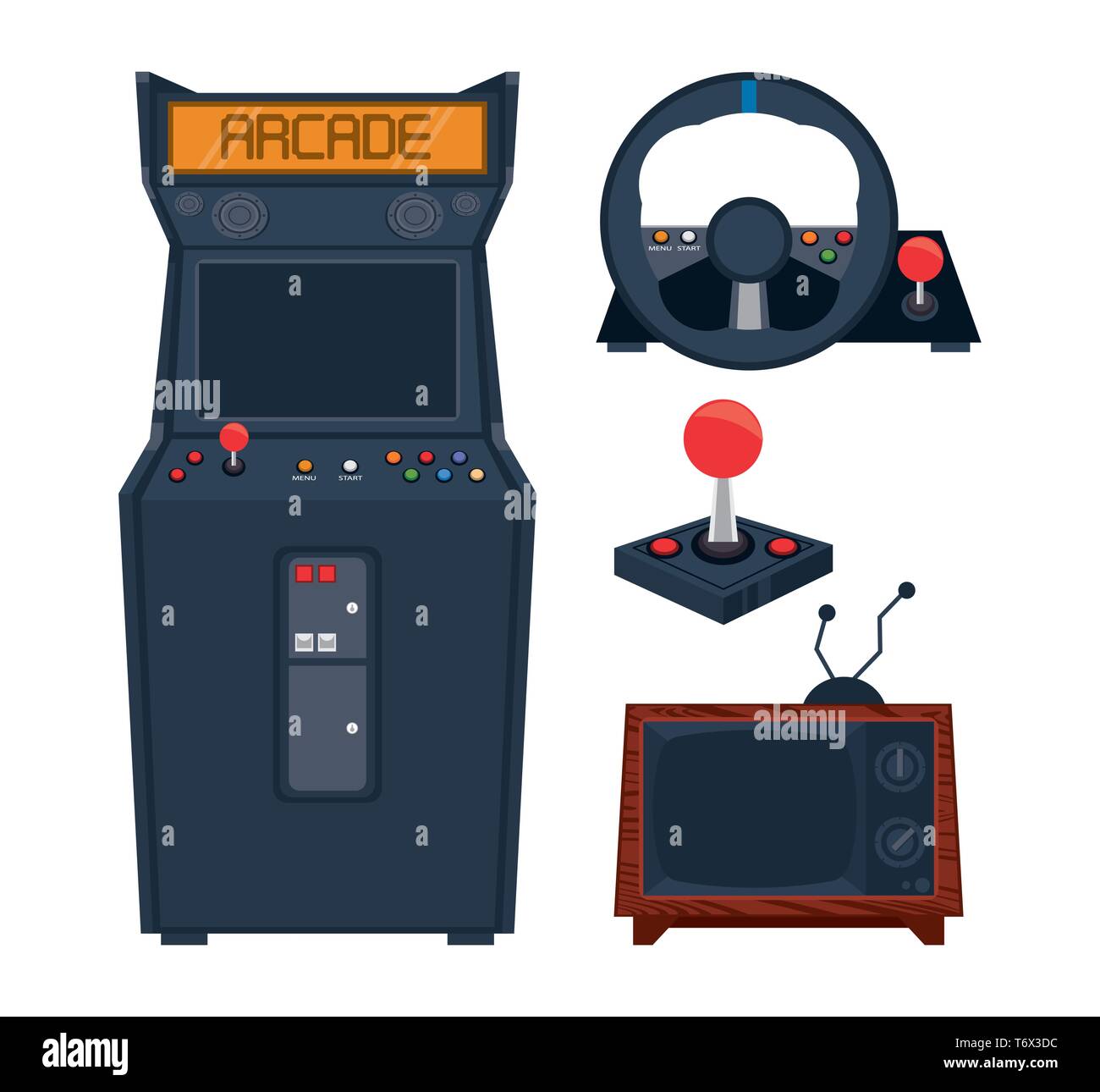 Retro videogame arcade equipment collection set Stock Vector Image ...