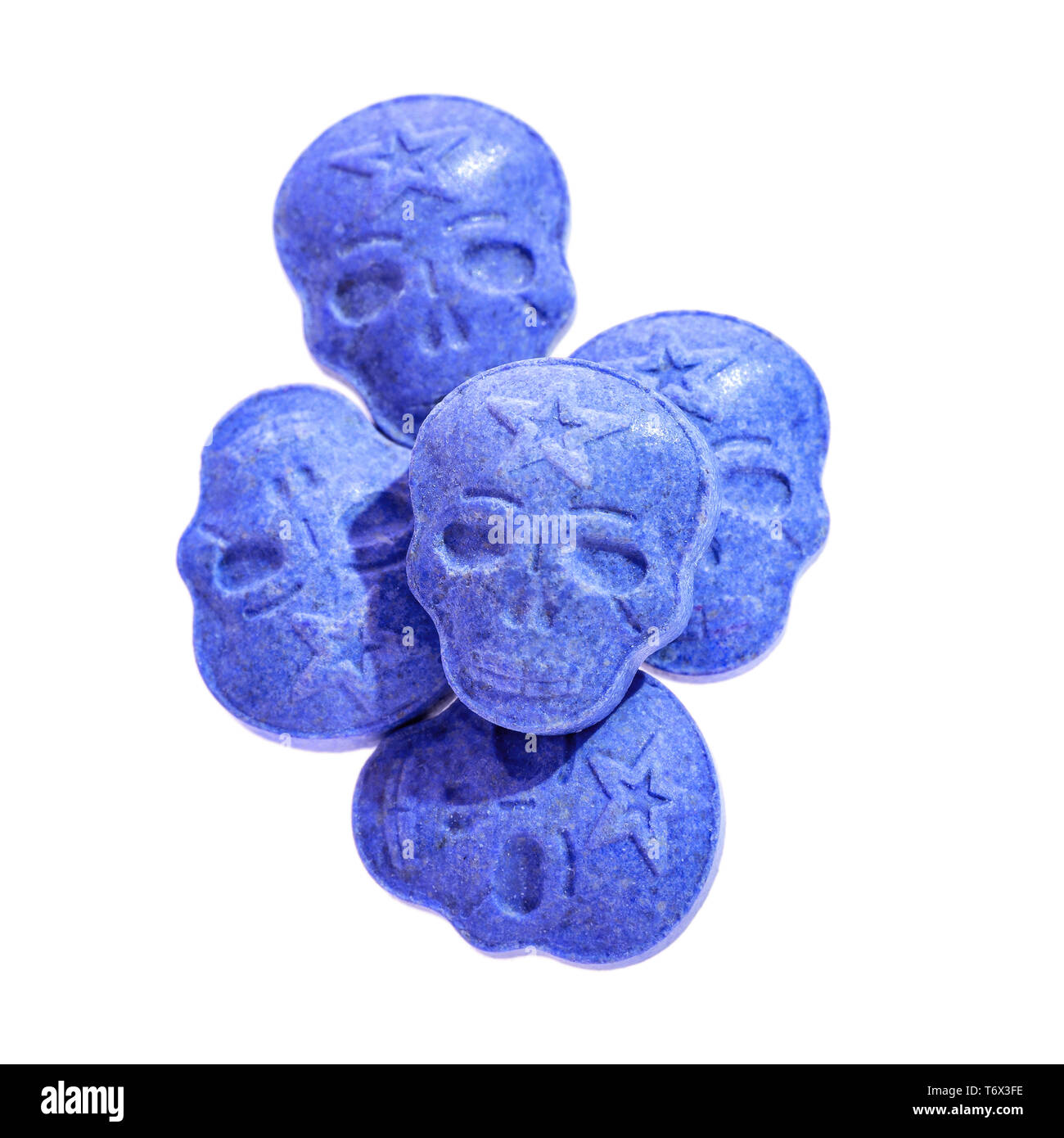 Five blue Army Skull, Ecstasy, MDMA, Amphetamine or medication pills ...