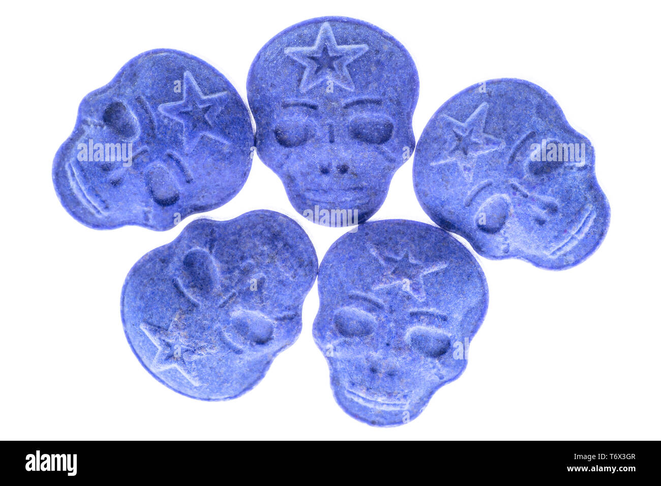 Five blue army Skull, Ecstasy, MDMA, Amphetamine or medication pills ...