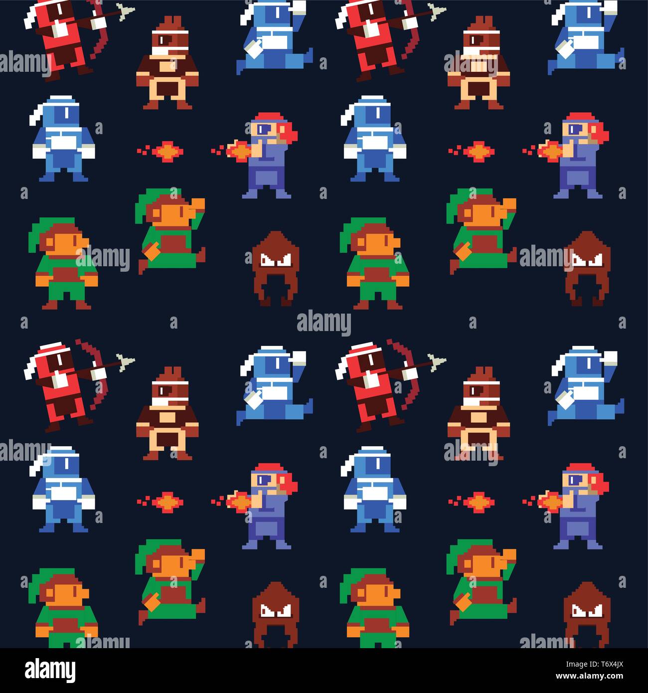 Retro videogame arcade characters collection background Stock Vector ...