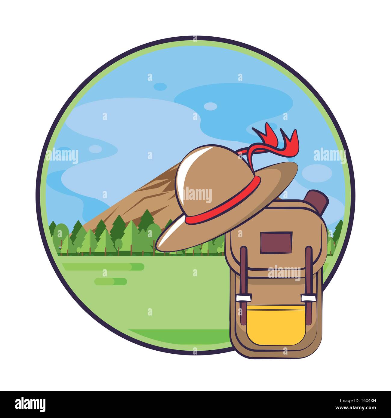 Traveling tourism exciting trip card round frame background Stock ...