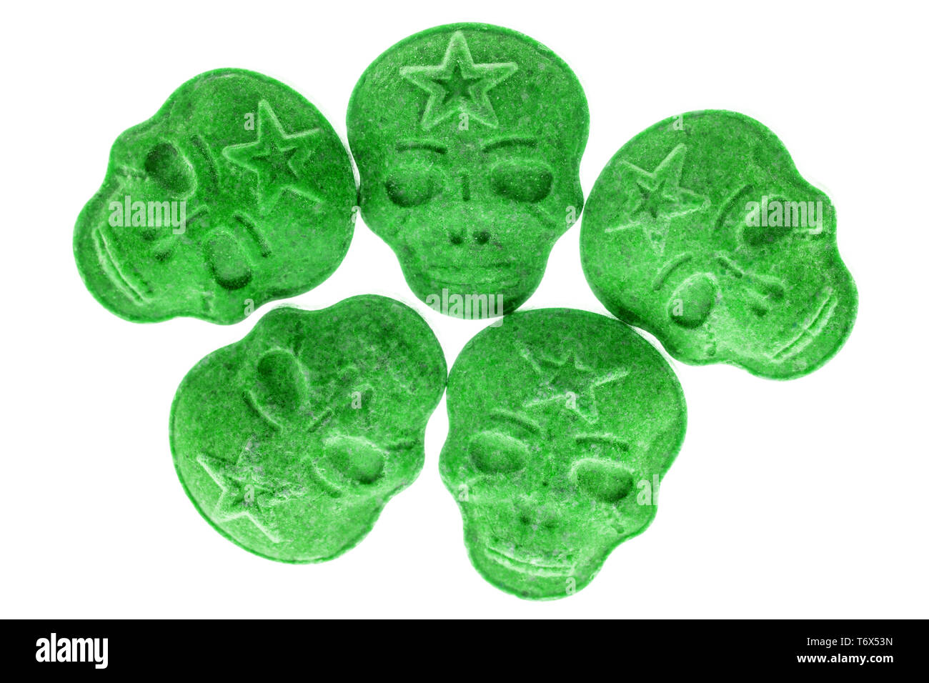 Five Green army Skull, Ecstasy, MDMA, Amphetamine or medication pills ...