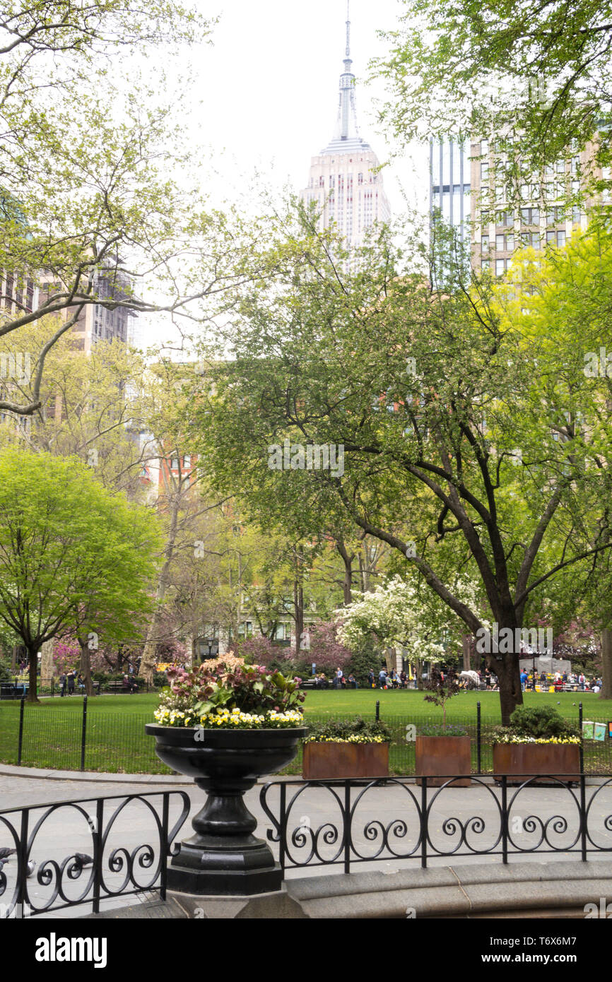 Madison Square Park in Springtime with the Empire State Building in ...