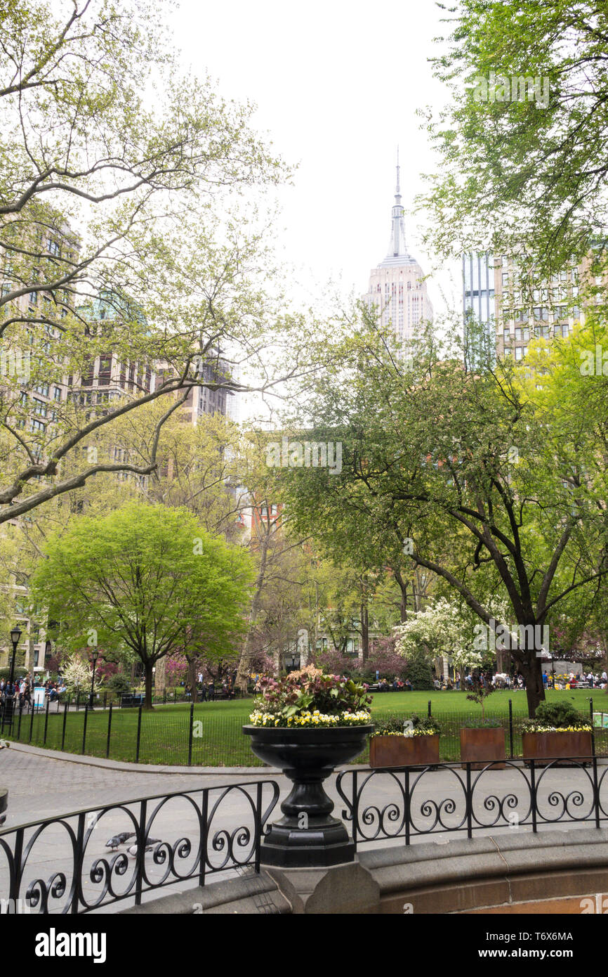 Madison Square Park in Springtime with the Empire State Building in ...