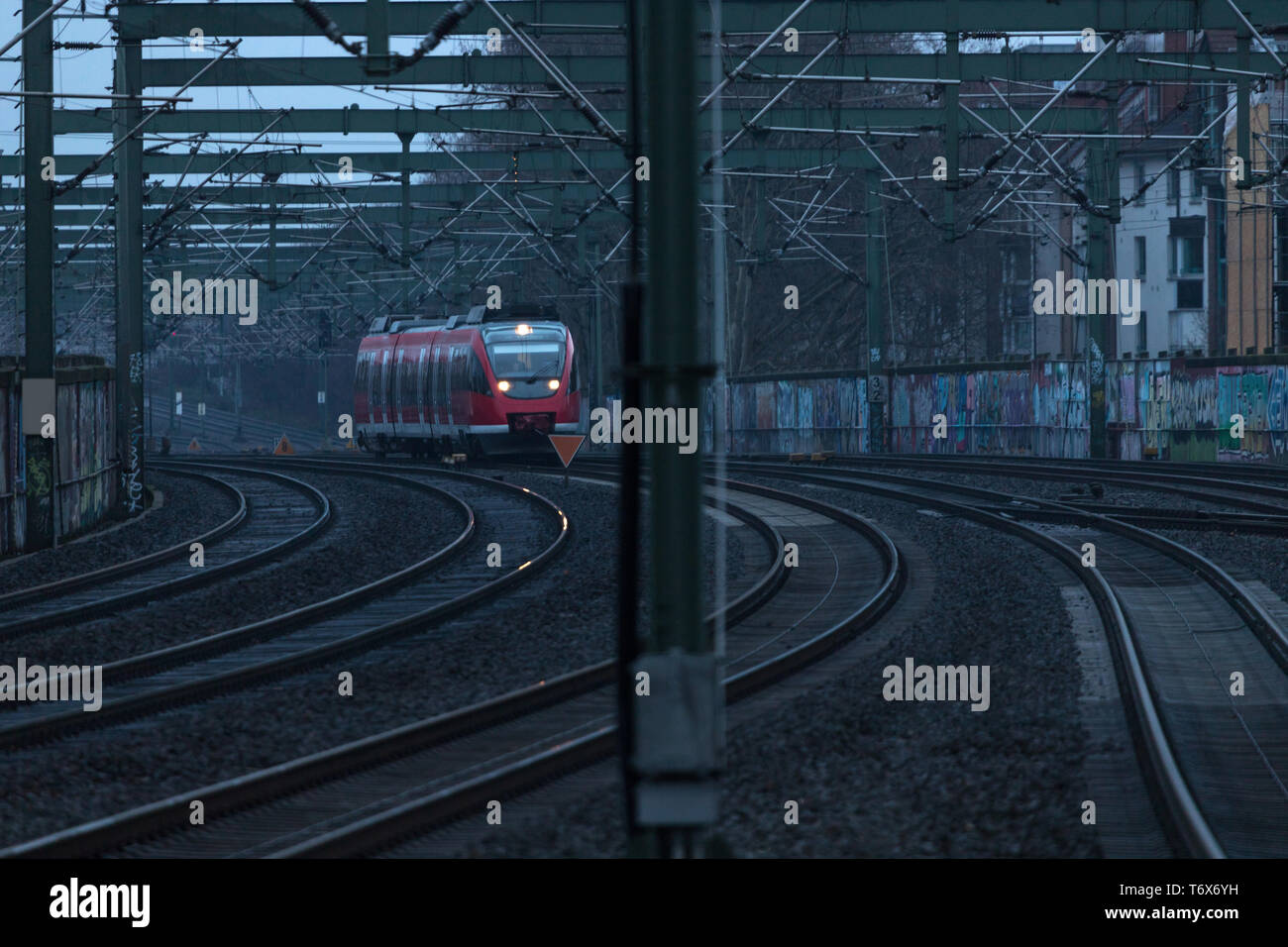 railway tracks background with incoming train Stock Photo - Alamy