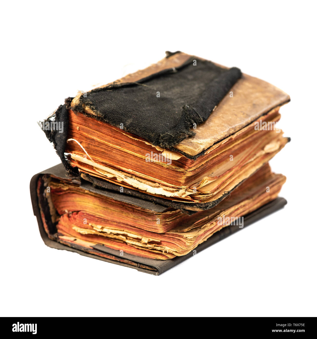 Two aged book books isolated on white background with clipping path, an ...