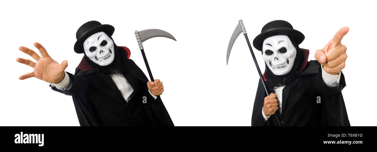 Man with scary mask isolated on white Stock Photo - Alamy
