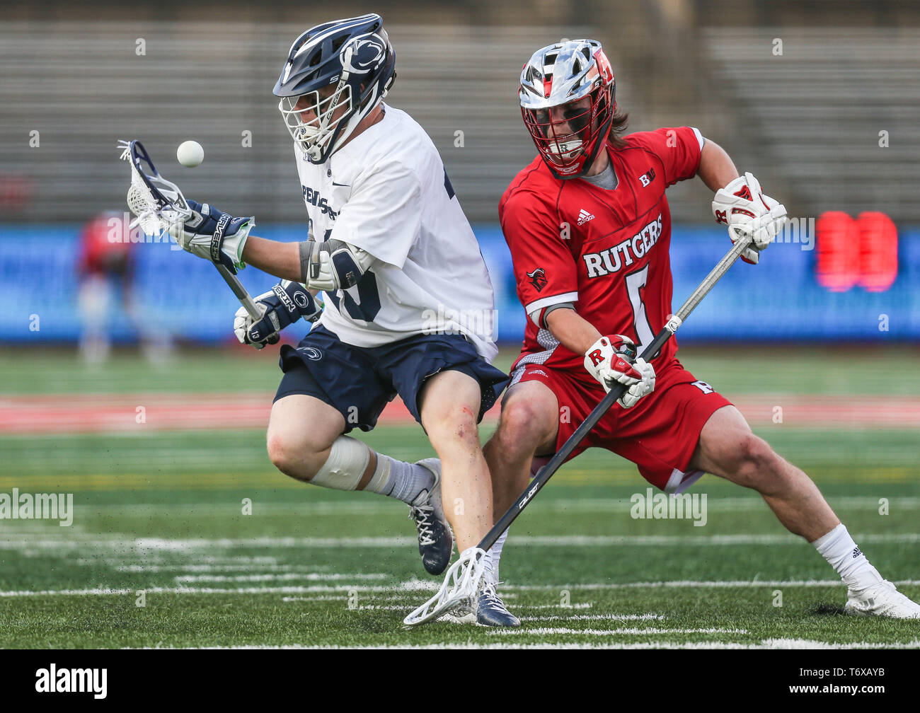 Piscataway, NJ, USA. 2nd May, 2019. Penn State midfielder Nick Spillane ...