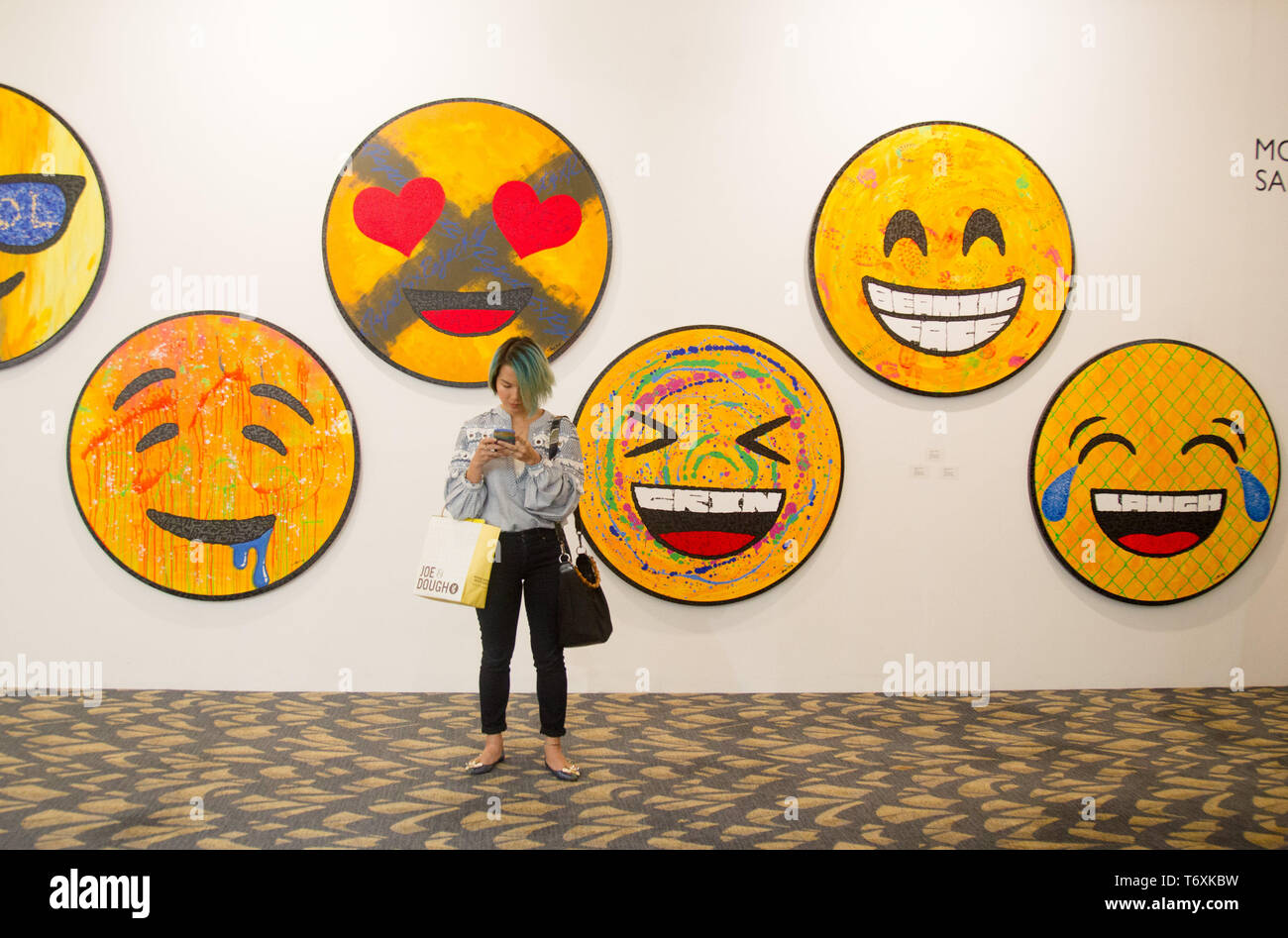 Jakarta, DKI Jakarta, Indonesia. 3rd May, 2019. Canvas paintings by ...