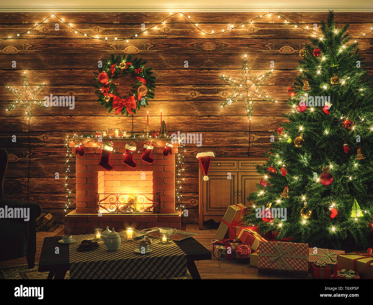 3D Rendering Christmas interior Stock Photo - Alamy