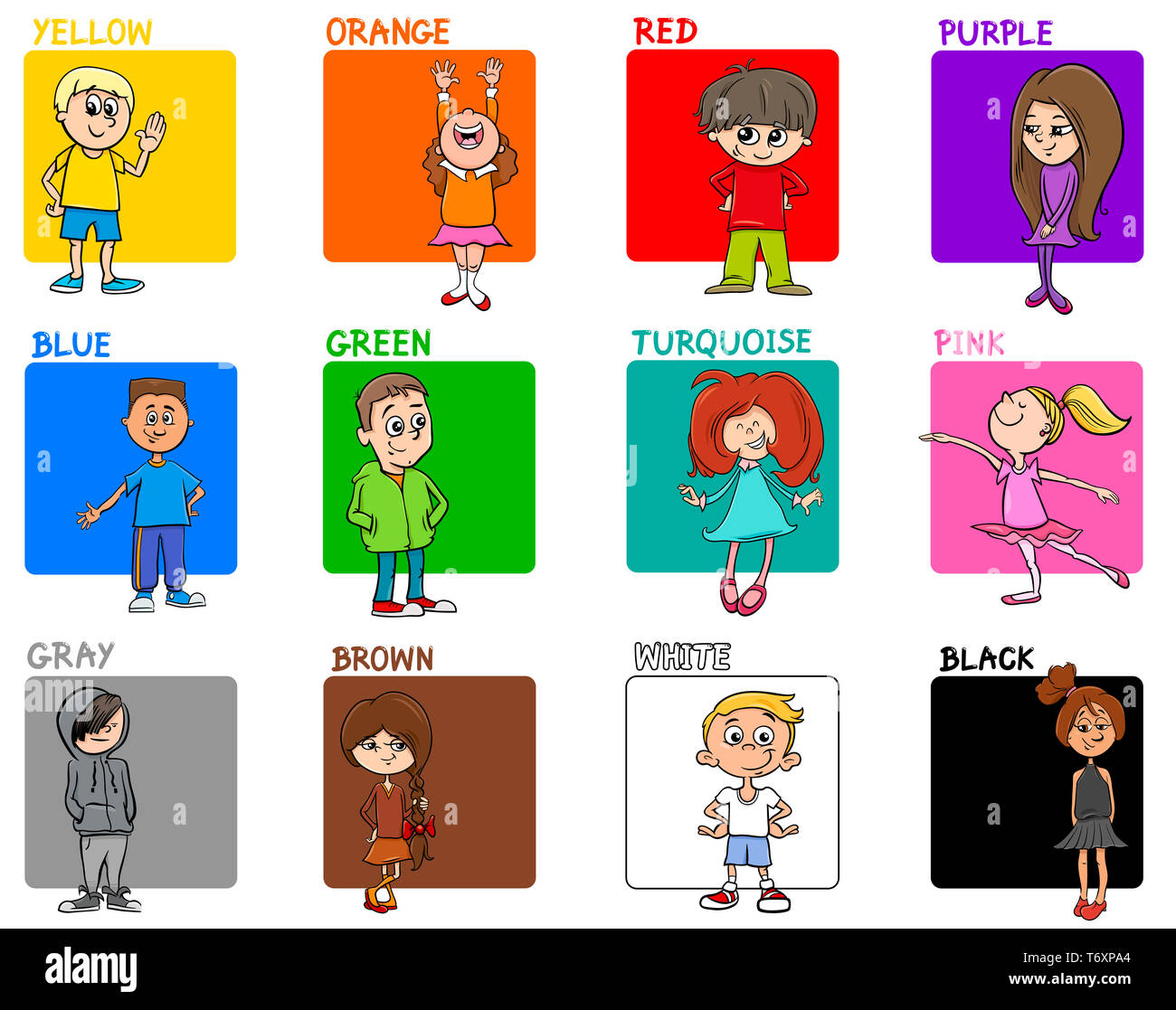 colors educational set with kid characters Stock Photo - Alamy