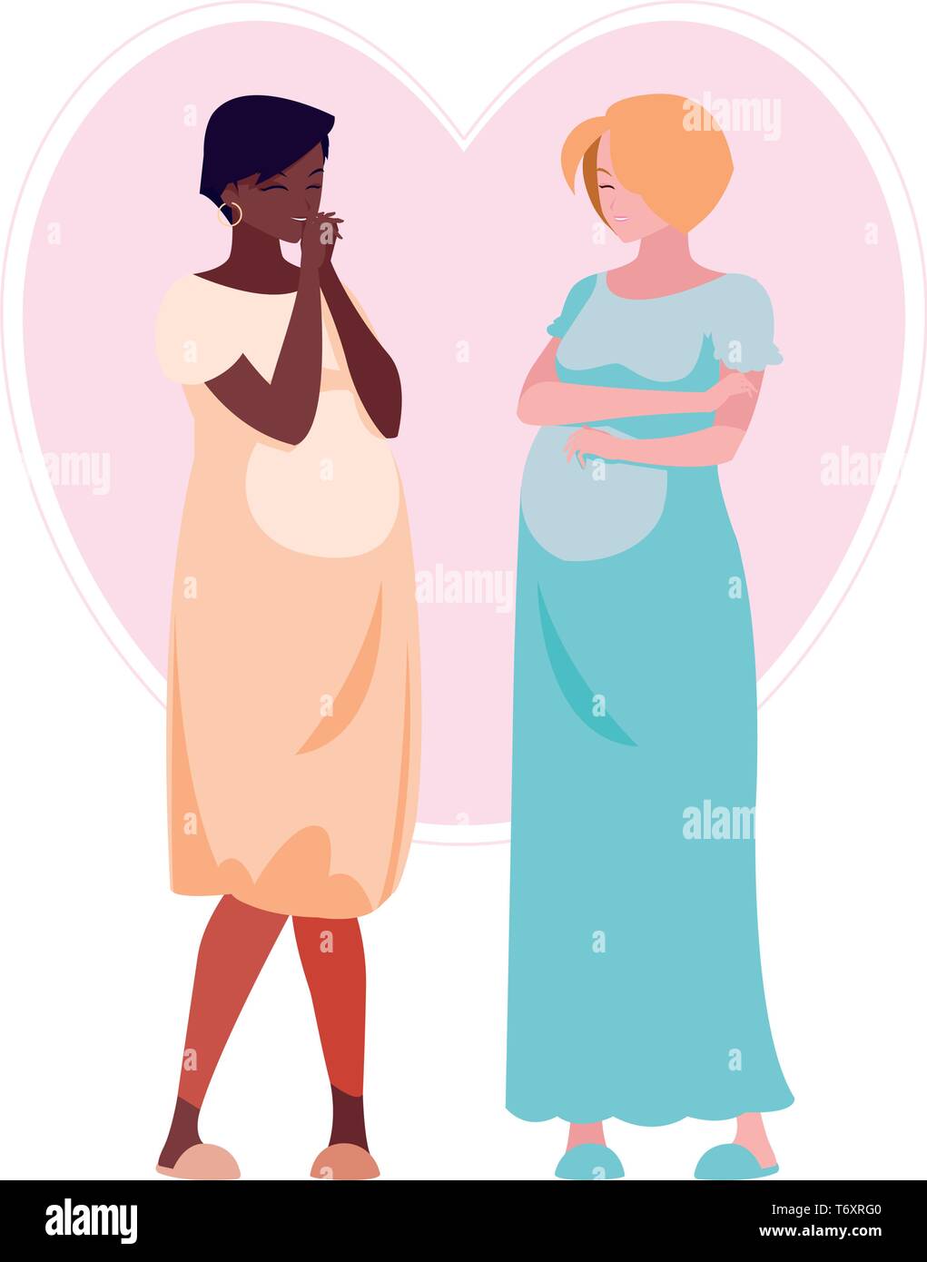 Interracial Couple Of Pregnancy Women In Heart Vector Illustration