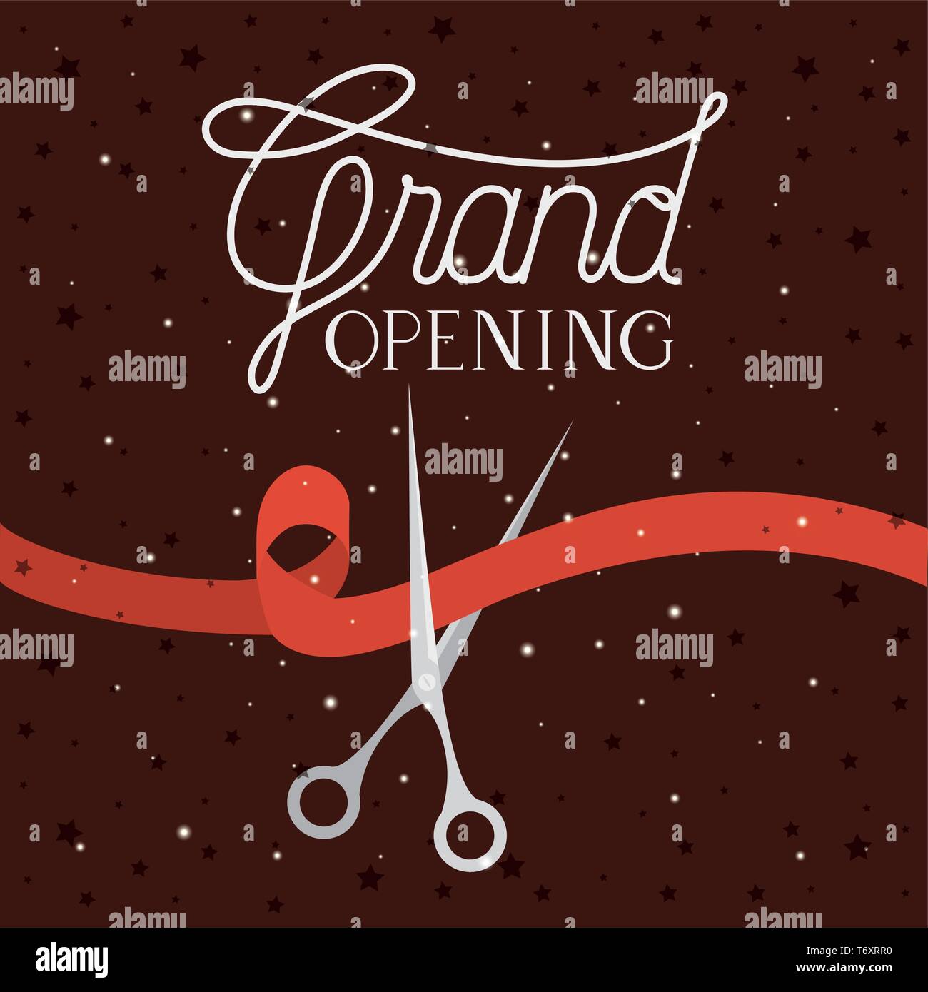 grand opening message with scissors cutting red tape Stock Vector Image ...