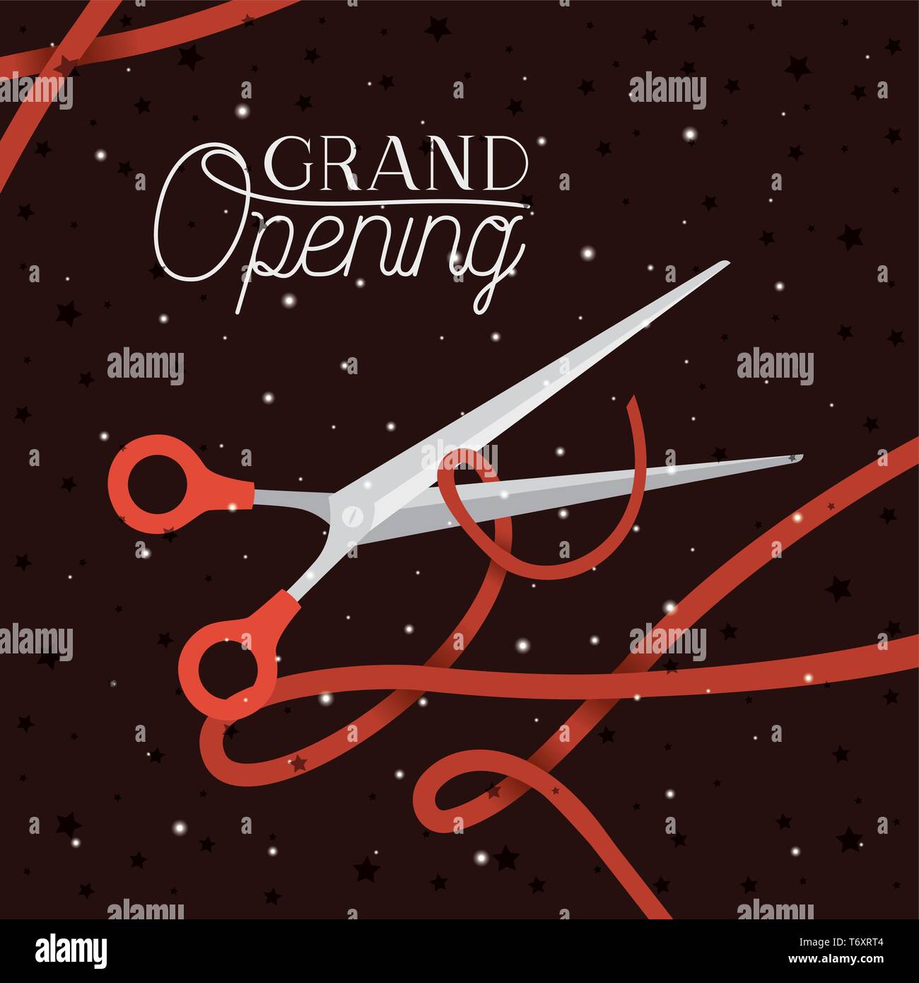 grand opening message with scissors cutting red tape Stock Vector Image ...