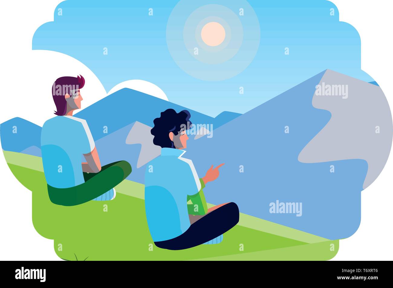 men contemplating the horizon in the field scene vector illustration ...