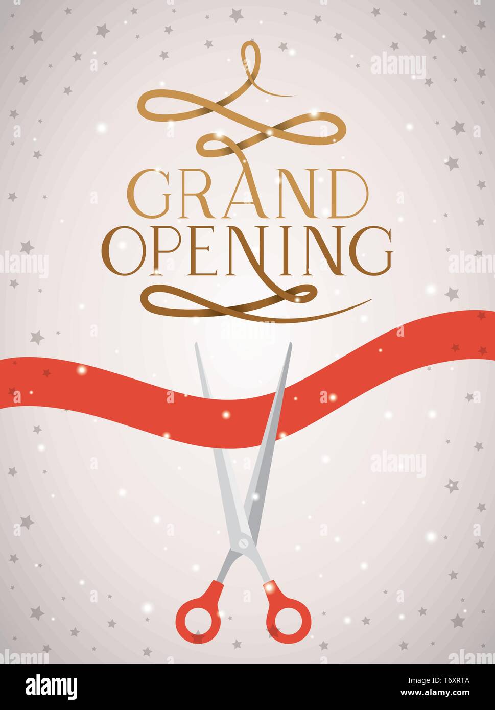 grand opening message with scissors cutting red tape Stock Vector Image ...