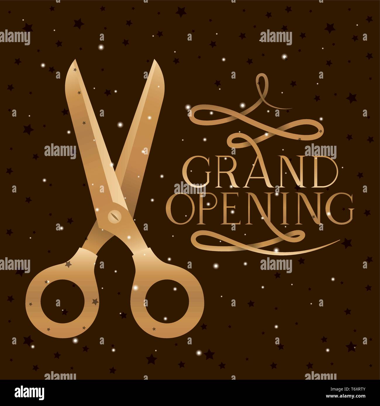 grand opening message with scissors cutting golden tape Stock Vector ...