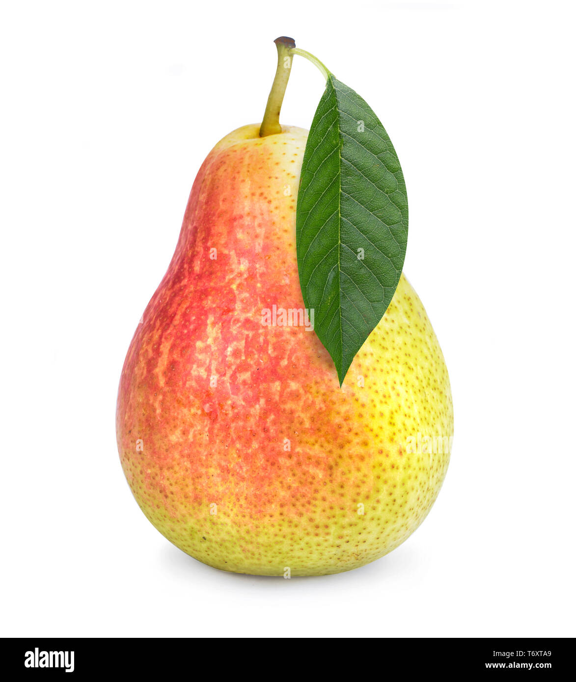 One pear with green leaf isolated on white background Stock Photo - Alamy