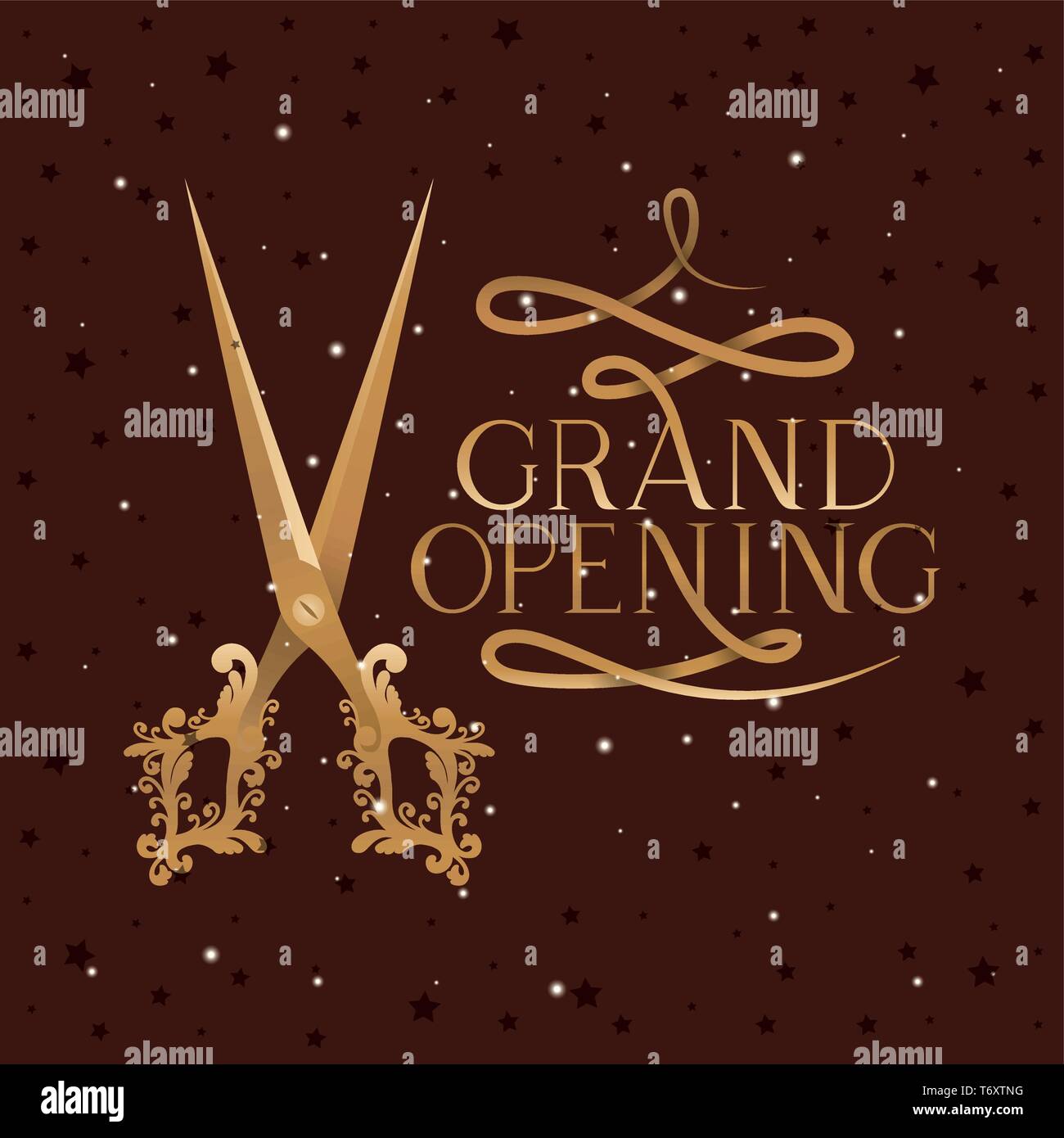 grand opening message with scissors cutting golden tape Stock Vector ...