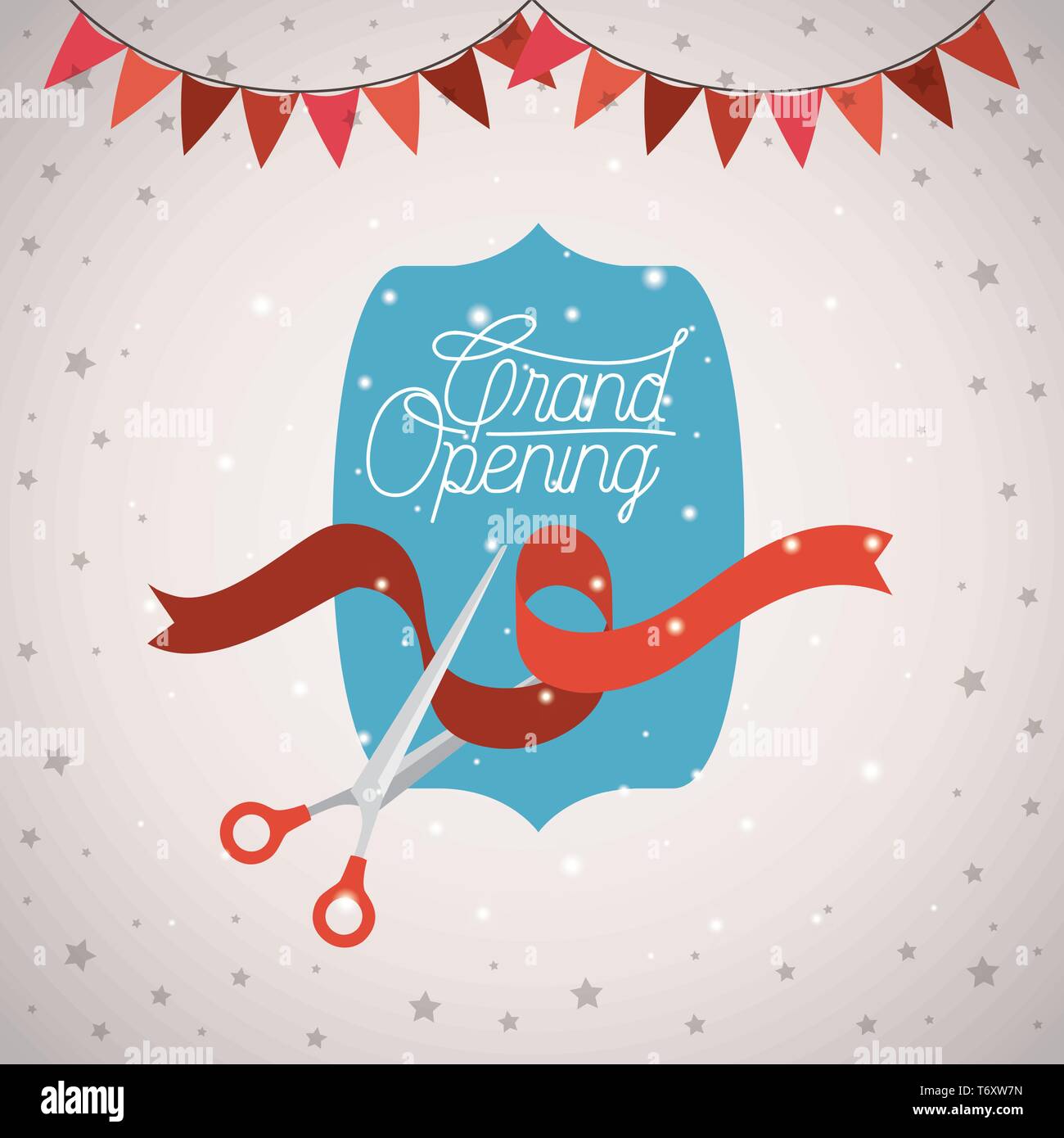 grand opening frame with scissorscuting ribbon and garlands Stock ...