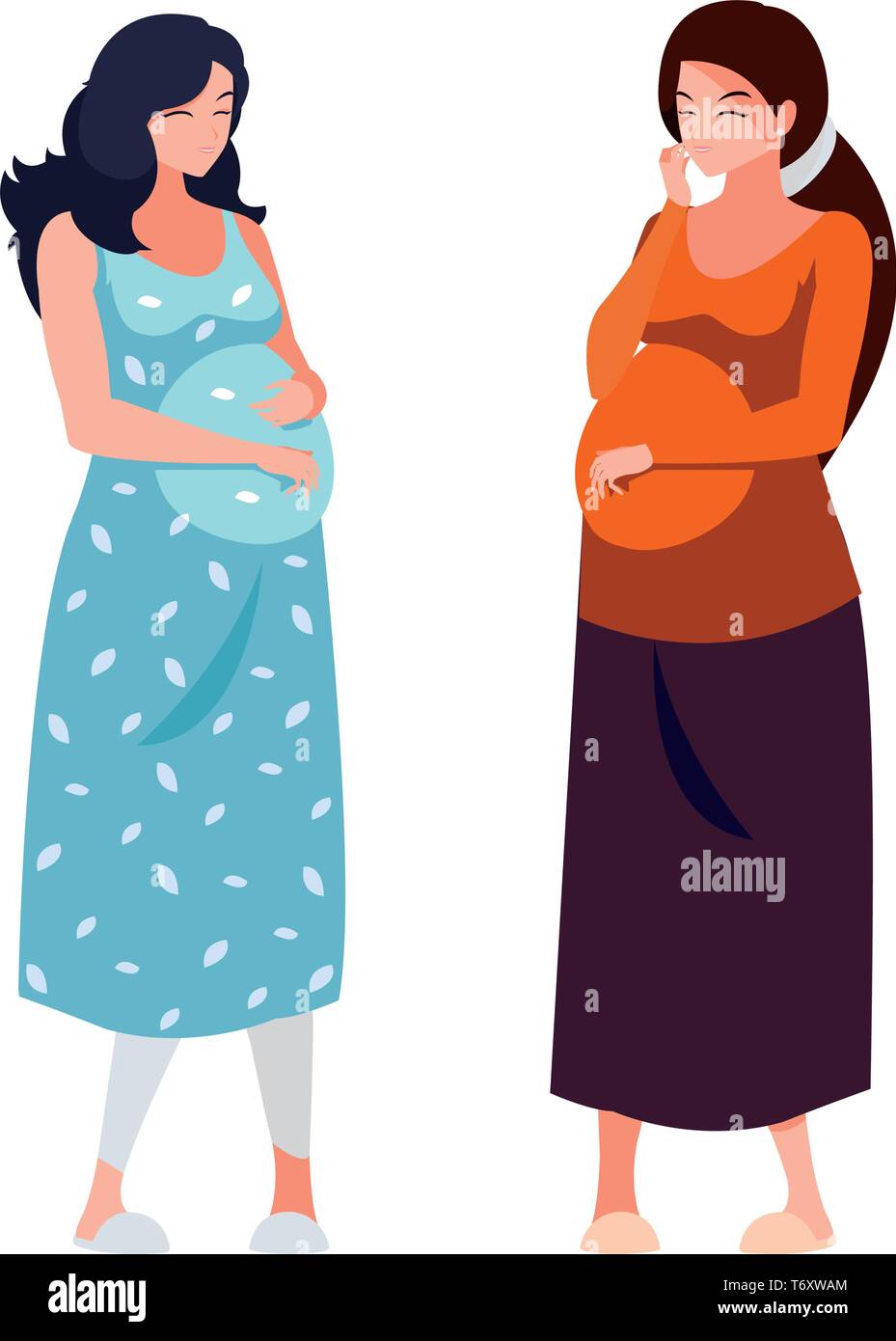 couple of beautiful pregnancy women characters vector illustration ...
