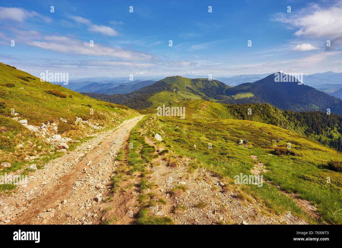 Mountain road spring ranges landscape. Mountain hill road panorama ...