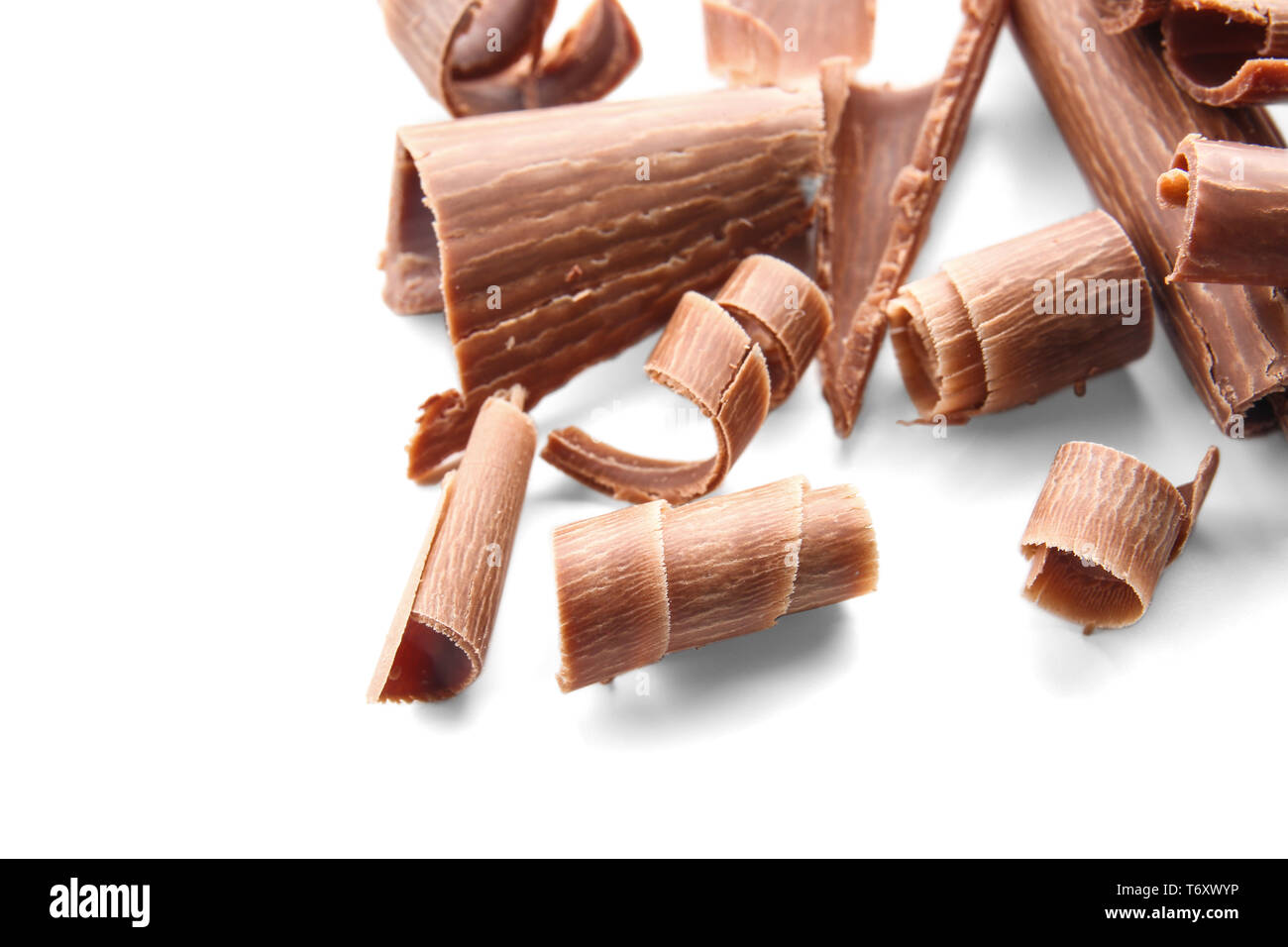 Chocolate curls, isolated on white Stock Photo - Alamy