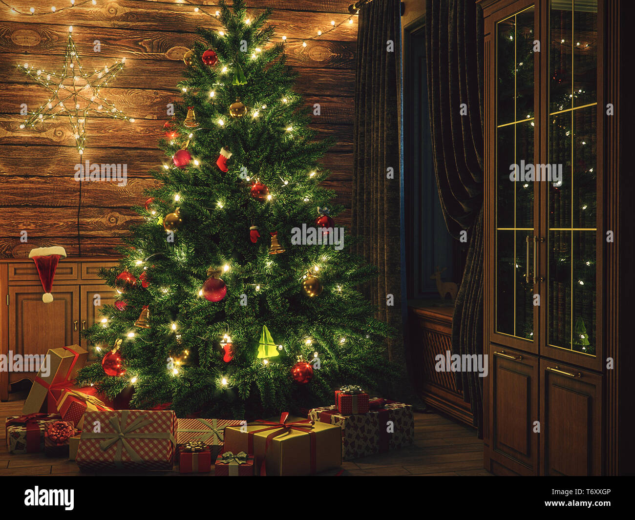 3D Rendering Christmas interior Stock Photo - Alamy