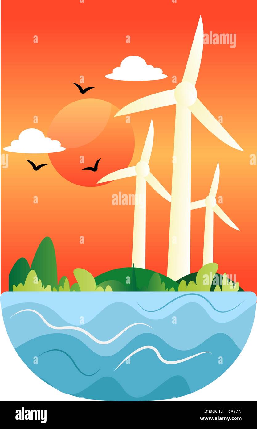 Illustration of windmills at a sunsetVector Illustration illustration ...