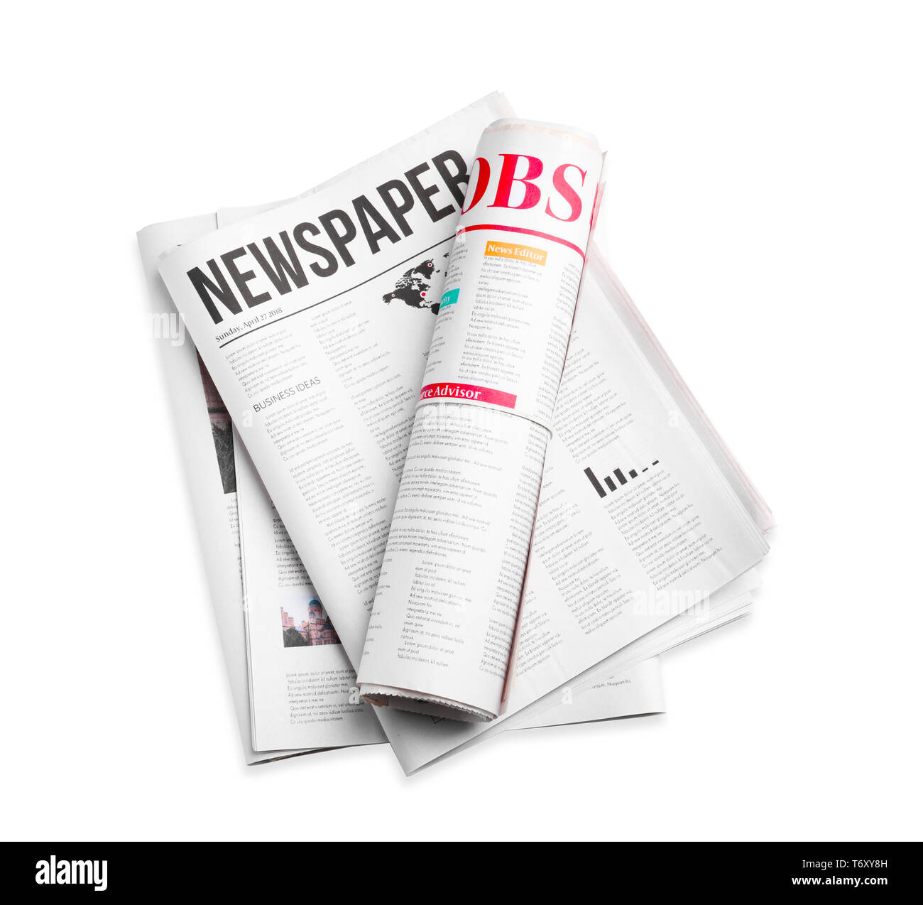 Newspapers on white background Stock Photo - Alamy